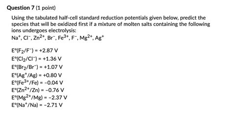 solved question 7 1 point using the tabulated half cell standard