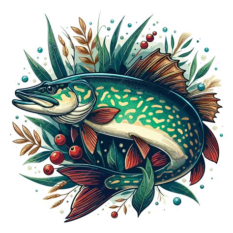 귀여운 파이크 피쉬 터 만화 일러스트레이션 프리미엄 벡터