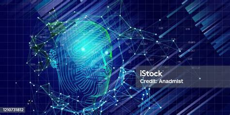 흐린 선이 있는 3d 그리드 헤드의 기술 배경입니다 비즈니스 및 과학을 위한 인공 지능 개념 Ai 0명에 대한 스톡 사진 및 기타 이미지 Istock