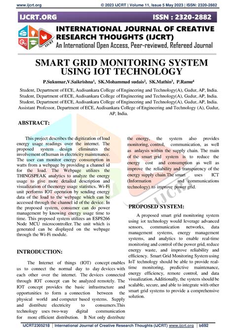 Smart GRID Monitoring System Using IOT Technology SMART GRID MONITORING SYSTEM USING IOT Studocu