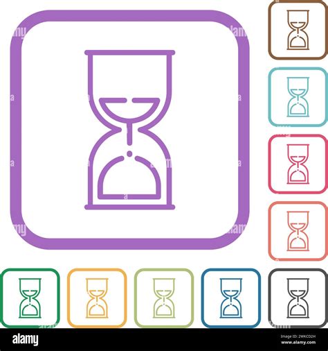Sand Glass Outline Simple Icons In Color Rounded Square Frames On White