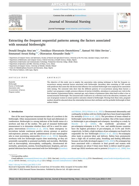 Pdf Extracting The Frequent Sequential Patterns Among The Factors Associated With Neonatal