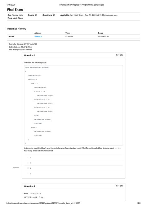 Arizona State Universitycse 340final Exam Principles Of Programming Languages Scholarfriends