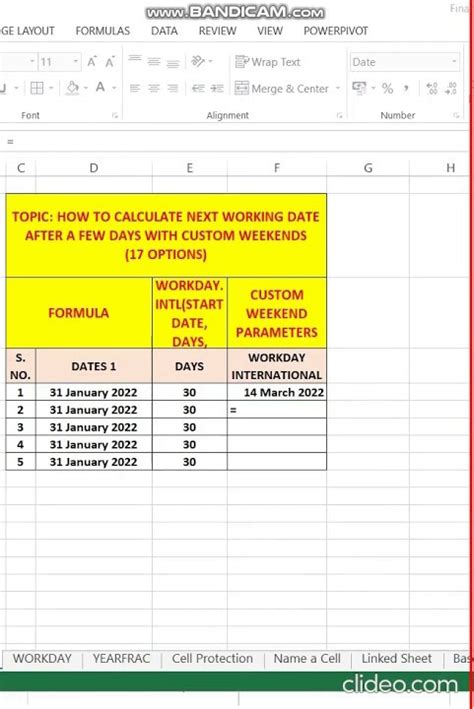 how to calculate next working date custom weekends in excel after few