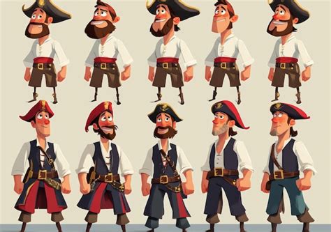 Caractères De Pirates De Dessins Animés Avec Différentes Poses Et émotions Illustration