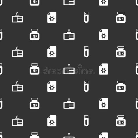 Set Usb Flash Drive Inkwell Identification Badge And Document Settings On Seamless Pattern