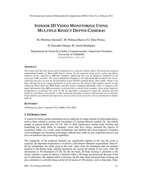 Indoor 3 D Video Monitoring Using Multiple Kinect Depth Cameras Pdf