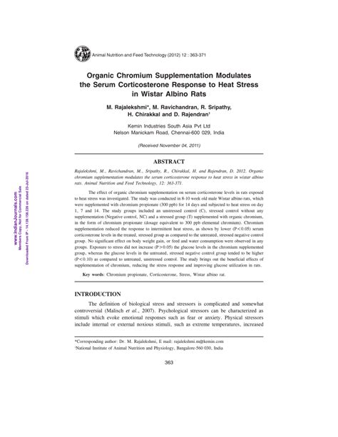 Pdf Organic Chromium Supplementation Modulates The Serum Corticosterone Response To Heat