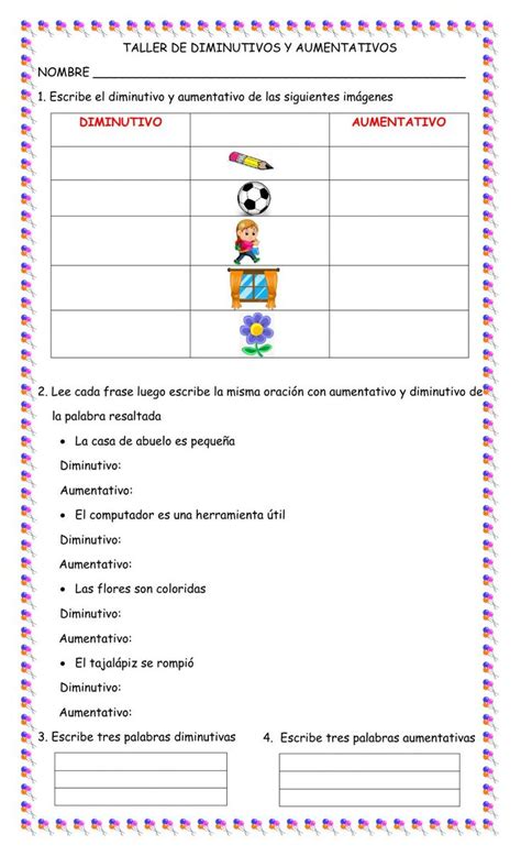 Aumentativo Y Diminutivo Worksheet Actividades De Alfabetización