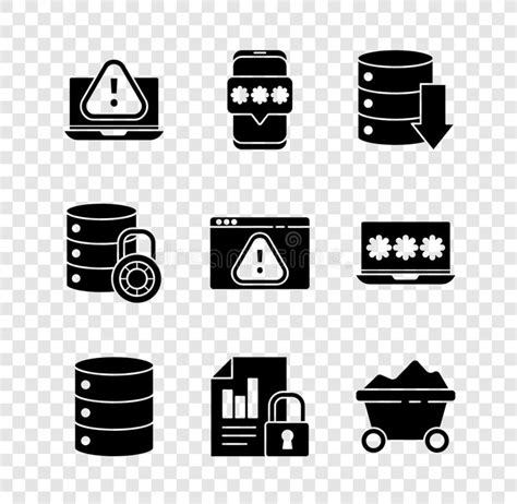 Set Laptop With Exclamation Mark Mobile And Password Server Data Web Hosting Document Lock