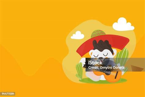 멕시코 지역 사회에 대 한 그림을 벡터 재미 있는 만화 Folkloric 멕시코 마스코트 또는 문자 기타 연주 친 코 데 마요로 알려진 5 5 월 축제 축 하 자료의 사용