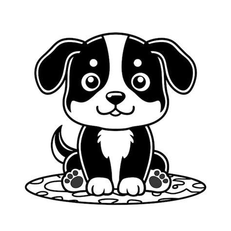 Um Desenho Preto E Branco De Um Cão Com Um Rosto Preto E Branco