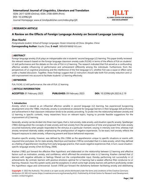 Pdf A Review On The Effects Of Foreign Language Anxiety On Second