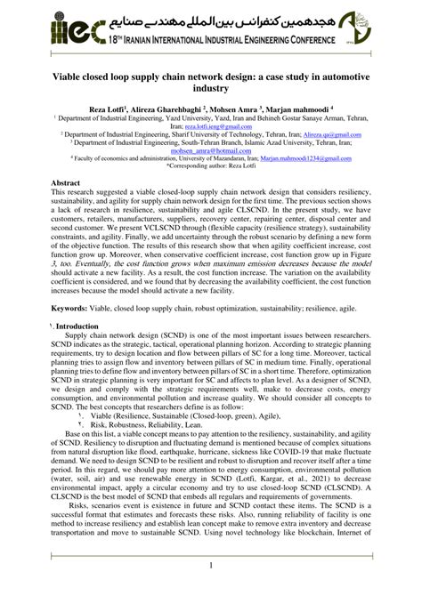 PDF Viable Closed Loop Supply Chain Network Design A Case Study In Automotive Industry