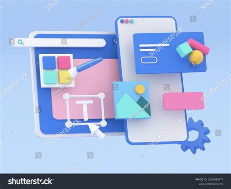 3d Web Development Application Design Process Stock Illustration