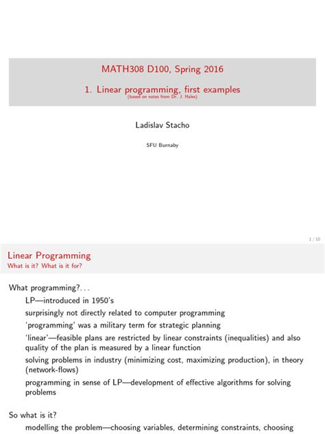 1 Linear Programming First Examples Filled Pdf Linear
