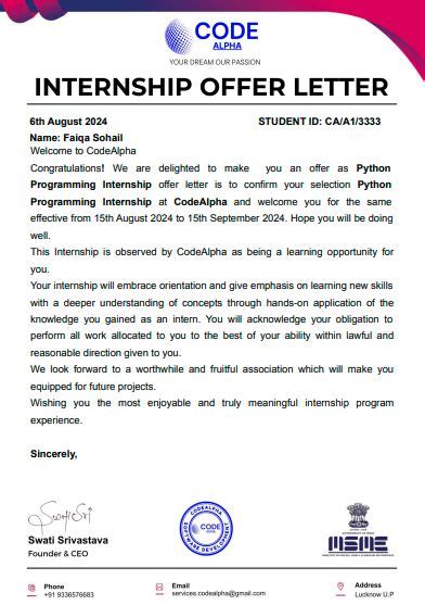 Faiqa Sohail On Linkedin Internship Codealpha Newbeginnings Learning Career Technology