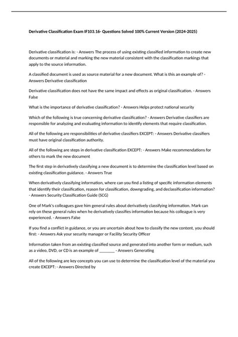 Derivative Classification Exam If103 16 Questions Solved 100 Current Version Derivative