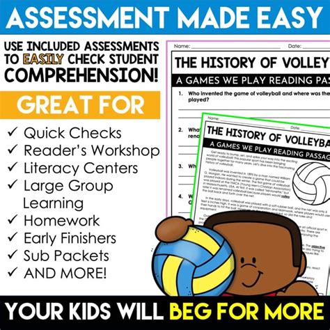 Volleyball Activities Pack Sports Day Reading Comprehension Passage
