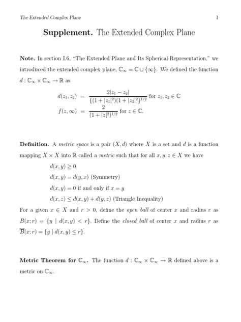 Extended Complex Plane Pdf Compact Space Metric Space