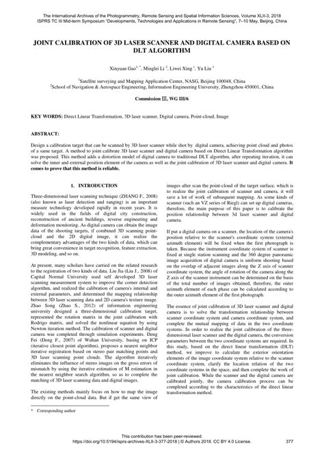 pdf joint calibration of 3d laser scanner and digital camera based on