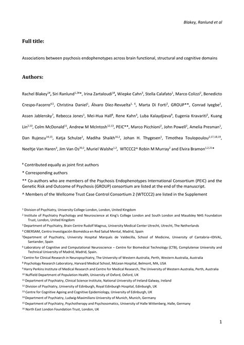 Pdf Associations Between Psychosis Endophenotypes Across Brain Functional Structural And