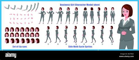 Businesswoman Character Model Sheet With Walk Cycle Animation Sequence Stock Vector Image And Art