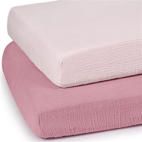 Lulumoon Mini Crib Sheets Muslin Soft Cotton Fitted Mini Crib Mattress Sheets For