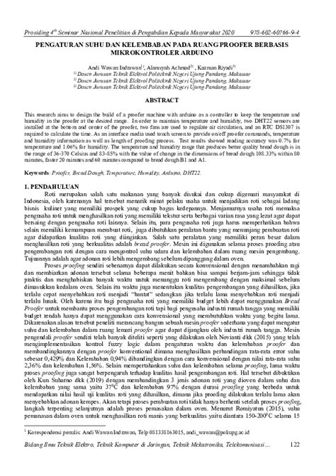 Pdf Pengaturan Suhu Dan Kelembaban Pada Ruang Proofer Berbasis Mikrokontroler Arduino