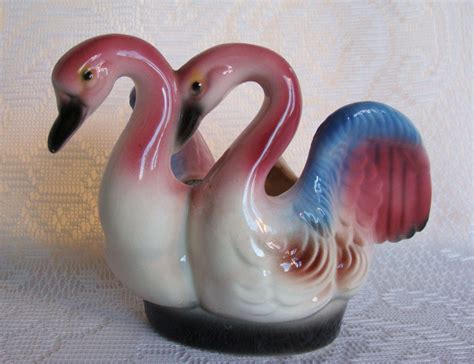Vintage Double Swan Planter Ceramic Pottery Two Swans Pink Etsy