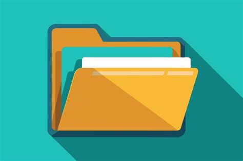 Yellow Folder Icon With Documents Inside And Long Shadow On Orange Background Concept Of Data