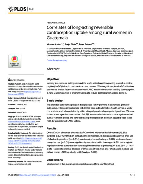 Pdf Correlates Of Long Acting Reversible Contraception Uptake Among Rural Women In Guatemala