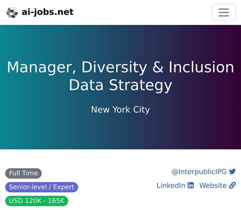 [hiring] Manager Diversity And Inclusion Data Strategy In New York City R Ai Ml Jobs