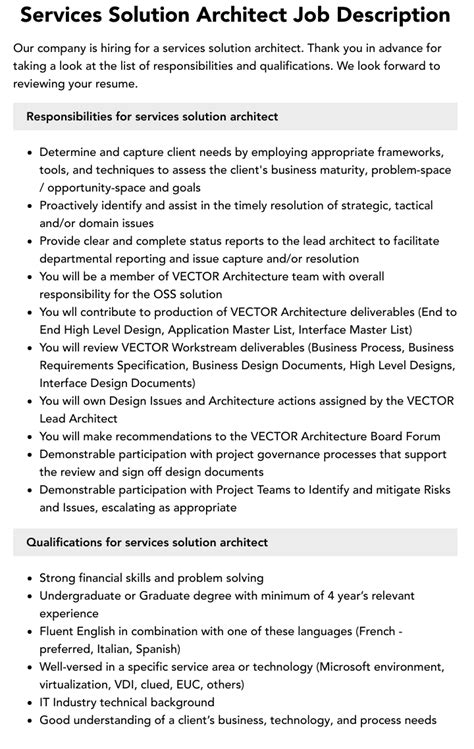 Services Solution Architect Job Description Velvet Jobs