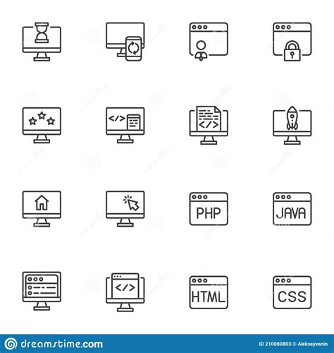 Website Und Browserlinie Ikonensatz Vektor Abbildung Illustration Von