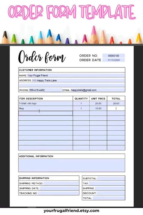 Editable Order Form Template Free
