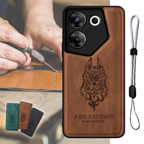 Luxury Leather Case Wolf Design For Tecno Camon Pro G Ck N With Adjustable Phone Lanyard