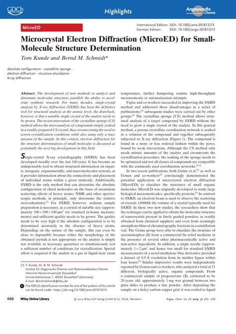 Pdf Microcrystal Electron Diffraction Microed For Small Molecule Structure Determination