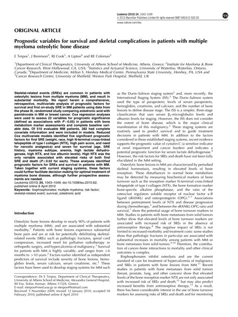 Pdf Prognostic Variables For Survival And Skeletal Complications In