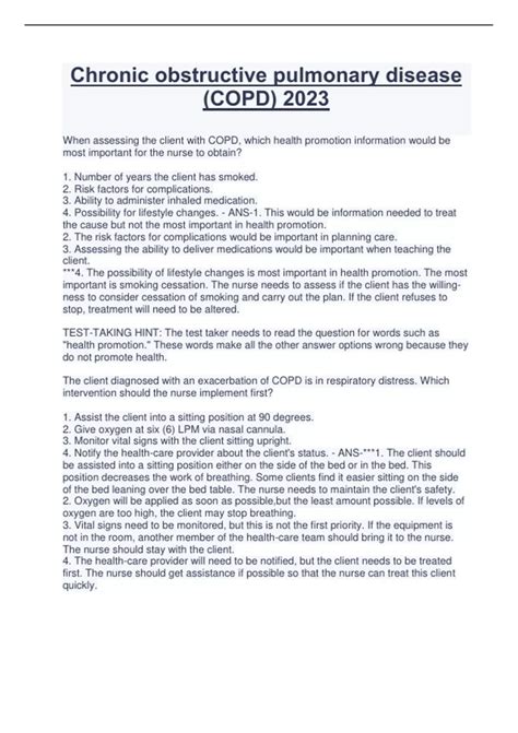 Chronic Obstructive Pulmonary Disease Copd 2023 2023 Stuvia Us