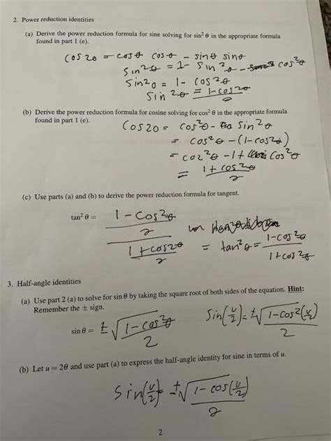 Solved 2 Power Reduction Identities A Derive The Power