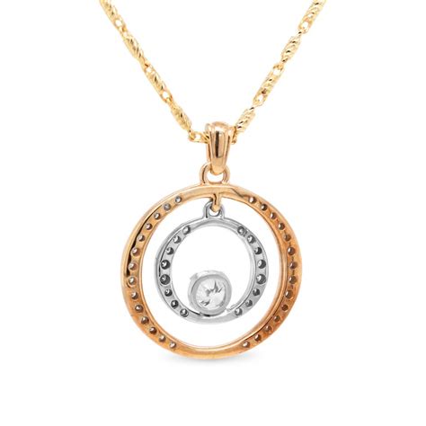 14k Yellow White Gold Diamonds 040 Carat Center Circle Pendant Chain
