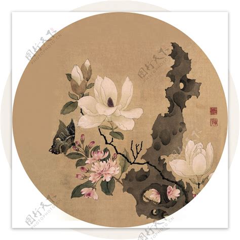 玉兰海棠花卉水墨装饰画图片素材 编号24581596 图行天下