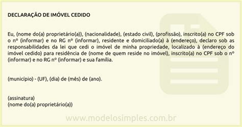 Modelo De Declaração De Imóvel Cedido