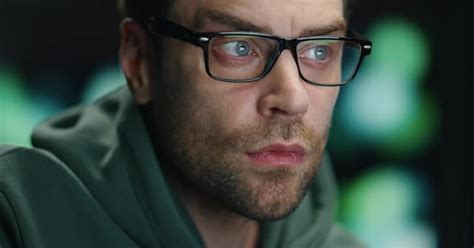 Closeup Man Coder Working Night Datacenter Serious Developer Looking