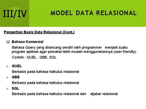 Iiiiv Model Data Relasional Pengertian Basis Data Relasional