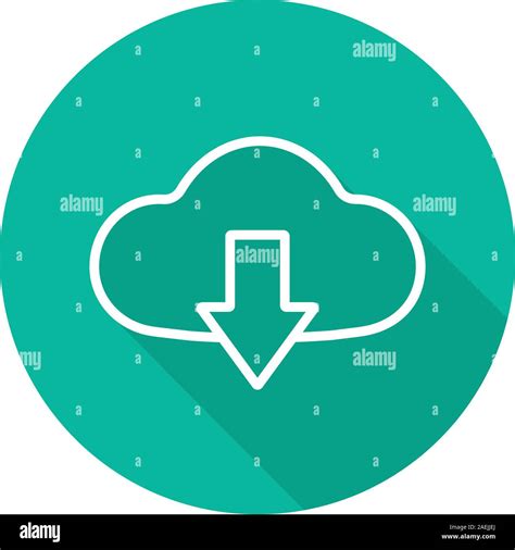 Cloud storage files download. Flat linear long shadow icon. Cloud computing. Vector outline ...