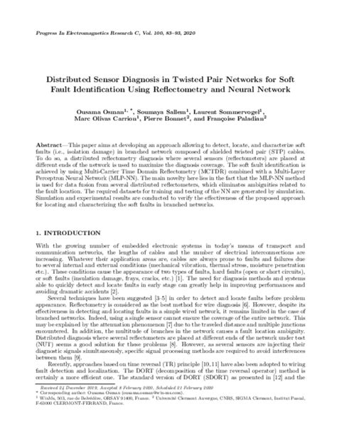 Pdf Distributed Sensor Diagnosis In Twisted Pair Networks For Soft Fault Identification Using
