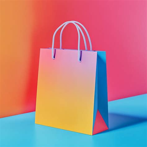 Colorful Gradient Shopping Bag On Orange Background Premium Ai