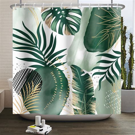Spring Shower Curtain Green Leaf Floral Curtains For Bathroom Vines